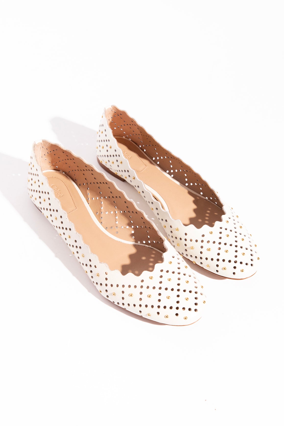 CHLOE Cream Laser Cut Scalloped Ballet Flats (Sz. 38) | MOSS Consignment